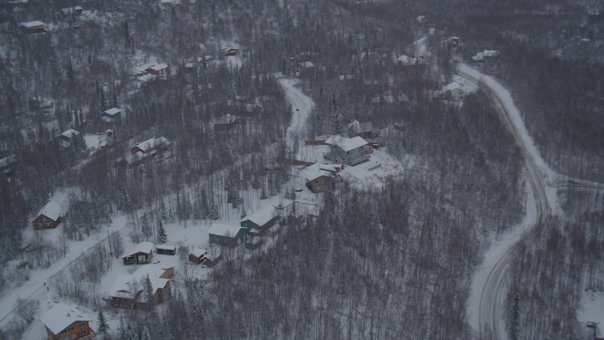 4K stock footage aerial video snow covered residential neighborhoods in ...