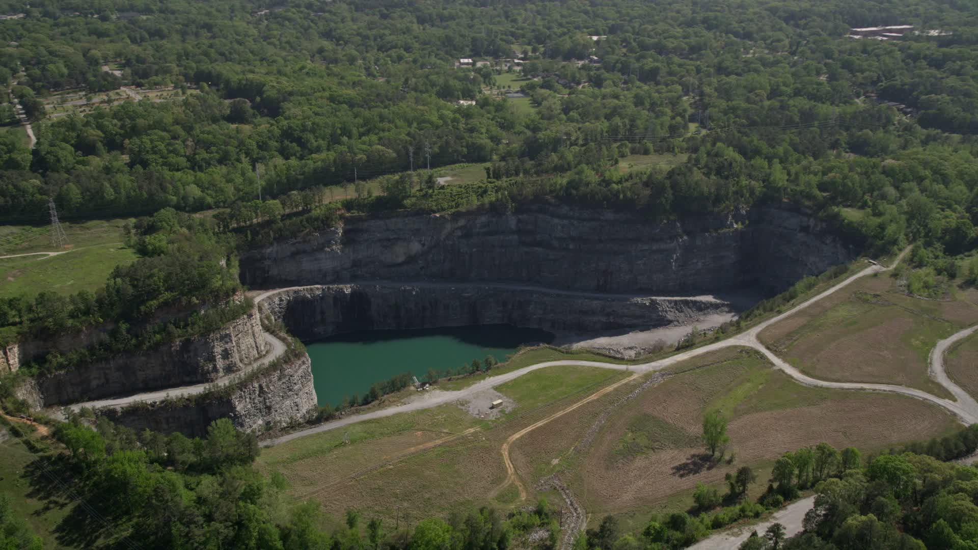 4.8K stock footage aerial video flying by a quarry, Atlanta, Georgia ...