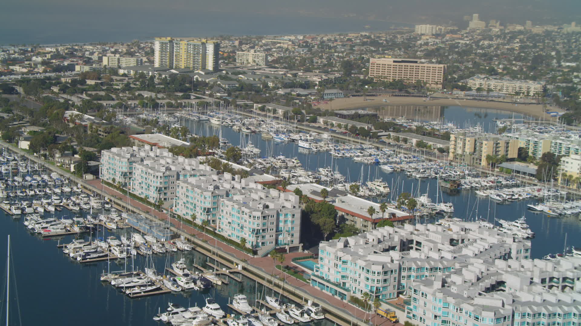 4K stock footage aerial video of boats in the marina and waterfront ...
