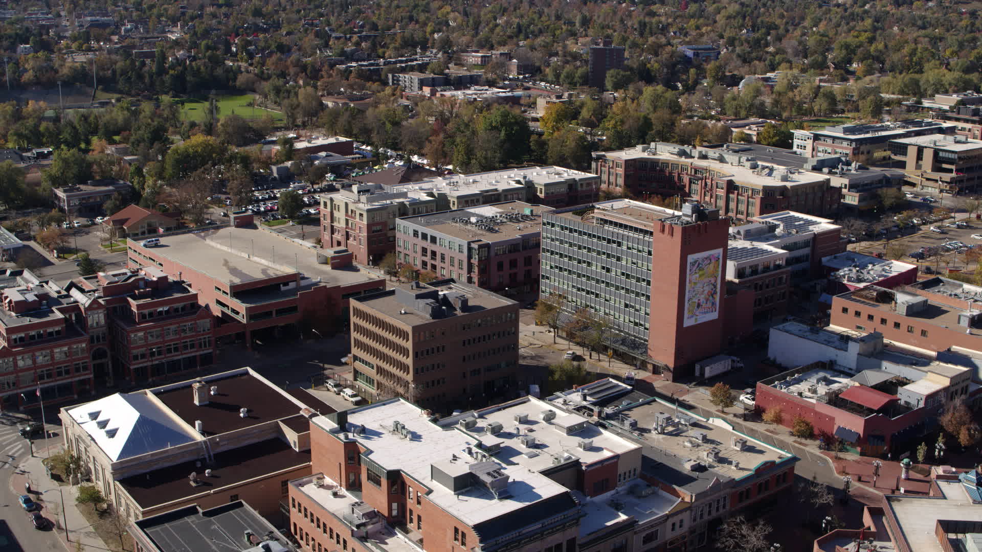 5.7K stock footage aerial video of brick office buildings in Boulder ...