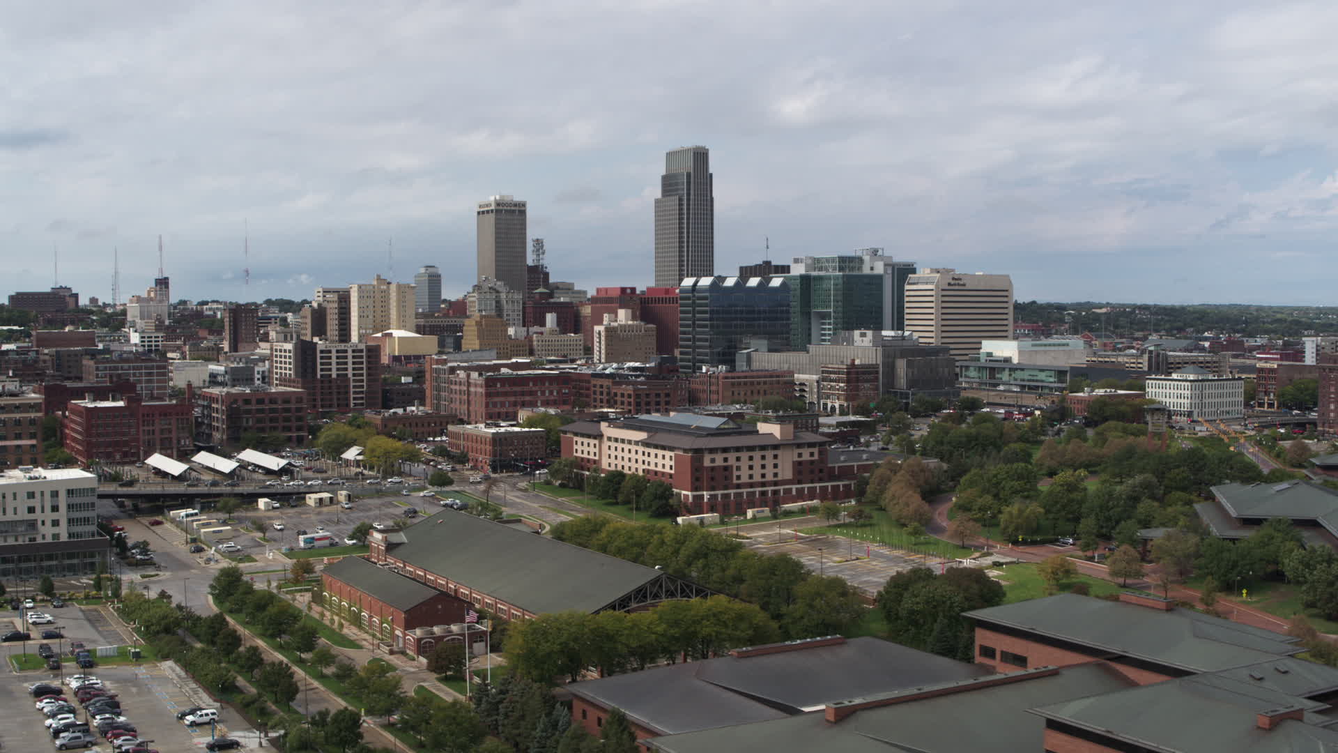 5.7K stock footage aerial video of the city's skyline in Downtown Omaha ...