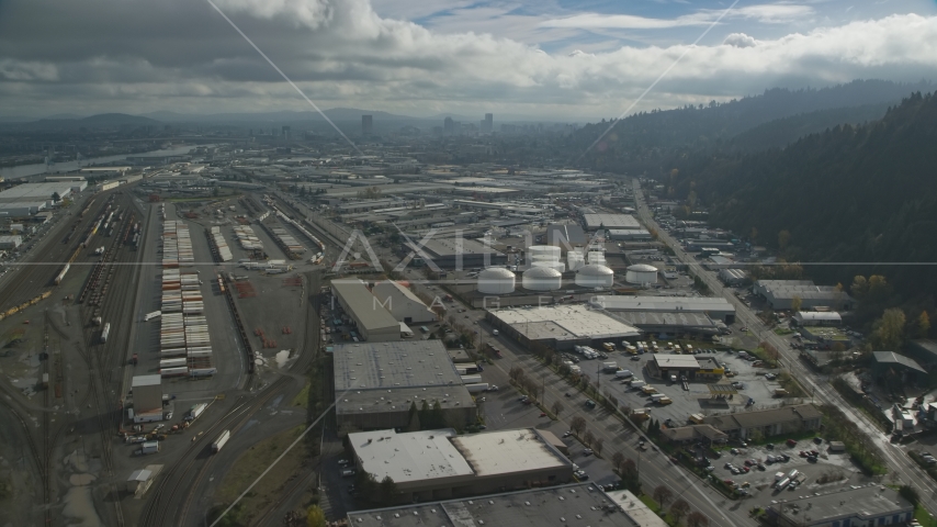 Warehouses and train yard in an industrial area, Northwest Portland ...
