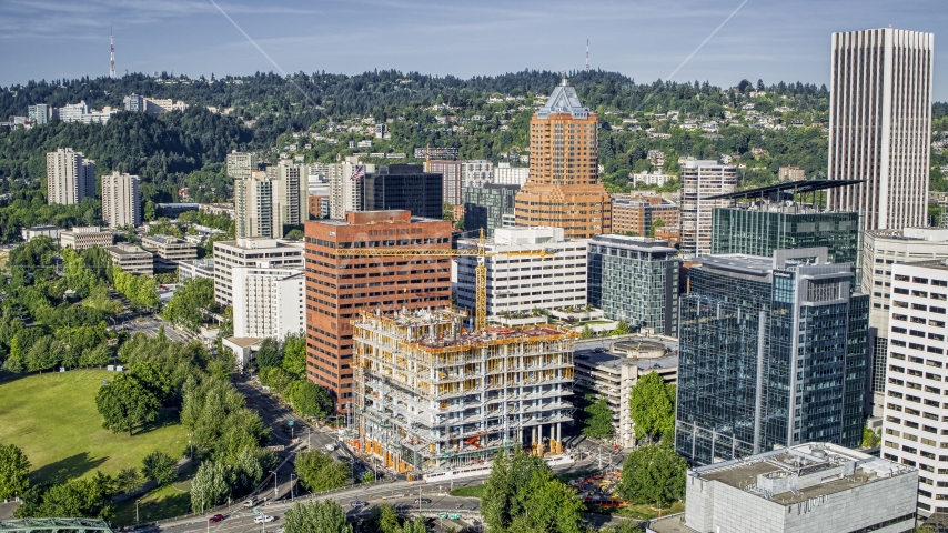Office buildings and tall skyscrapers in Downtown Portland, Oregon ...