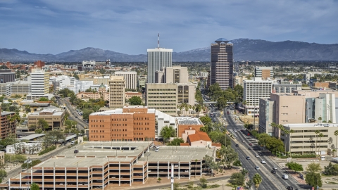 A view of a group of tall high-rise office buildings, Downtown Tucson ...