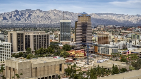 A view of a group of tall high-rise office buildings, Downtown Tucson ...